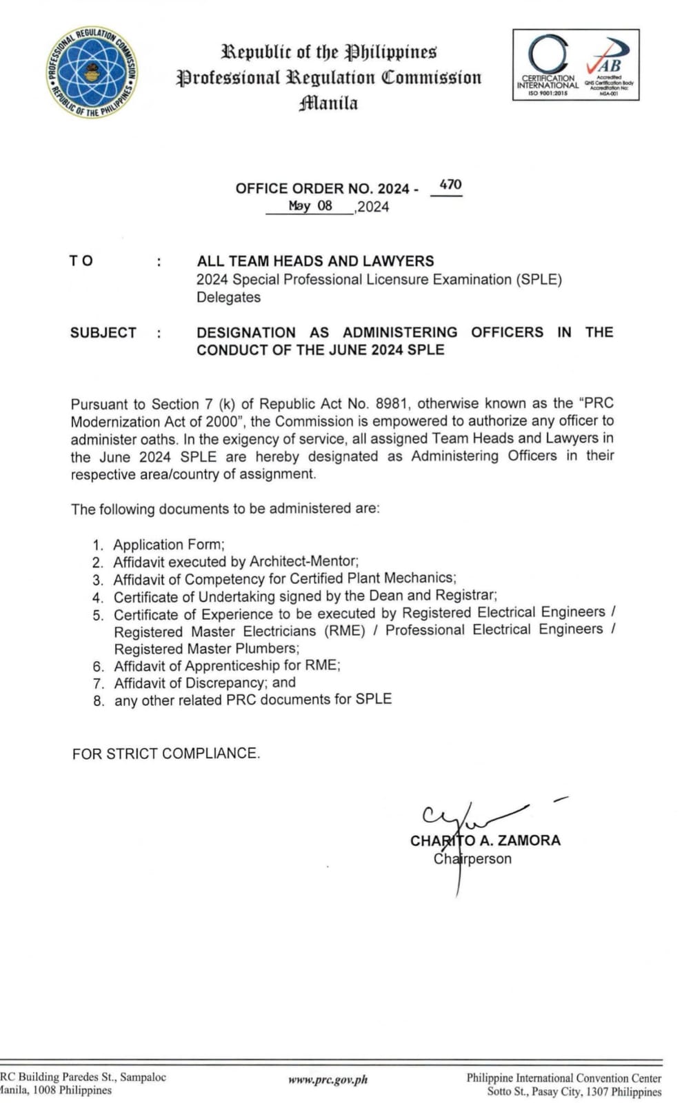 OFFICE ORDER NO. 2024 – 470 (MAY 08, 2024): Designation as ...